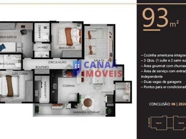 Super apartamento 3 quartos com suíte, 93m² e duas vagas de garagem Bairro Santa Maria
